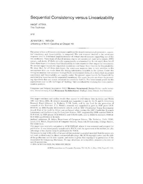 Pdf Sequential Consistency Versus Linearizabilitycoursescsailmit
