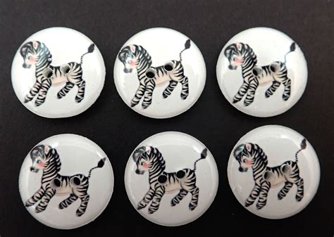 6 Zebra Buttons 3 4 Or 20 Mm Round Washer And Dryer Safe Handmade