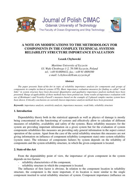Pdf A Note On Modifications To The Methodology For Components In The Complex Technical Systems
