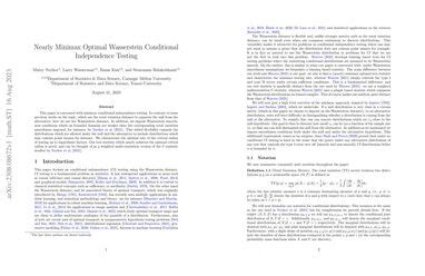 Nearly Minimax Optimal Wasserstein Conditional Independence Testing