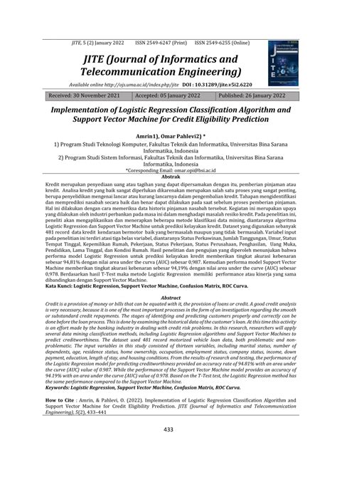PDF Implementation Of Logistic Regression Classification Algorithm And Support Vector Machine
