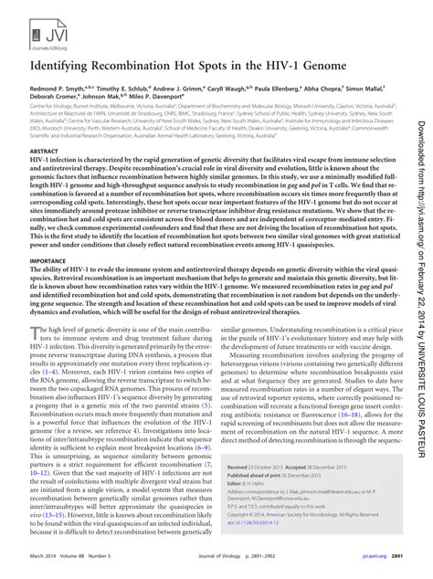 Pdf Identifying Recombination Hot Spots In The Hiv 1 Genome