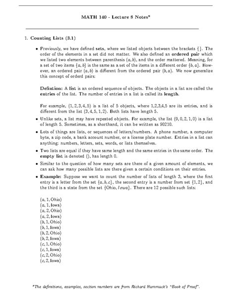 Pre Calculus Notes 8 Math 140 Lecture 8 Notes Counting Lists 3