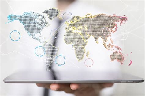 3d 렌더링 글로브 네트워크 홀로그램을 사용하는 사업가 손 가리키기에 대한 스톡 사진 및 기타 이미지 가리키기 가상현실 개념 Istock