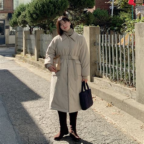 제작 리얼핏 나이브 누빔 벨트 롱 패딩 67743 빅사이즈 여성의류 에이블리