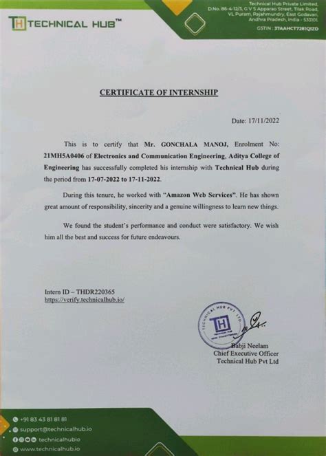 Manoj Gonchala On Linkedin Internship Aws Technicalhub Technicalhubio