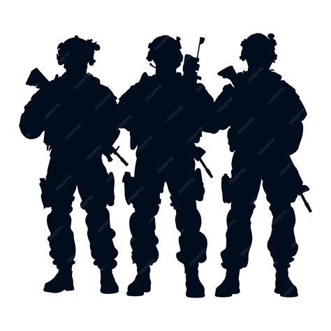 Silhouette Of Three Soldiers Standing Together Military Army Warfare