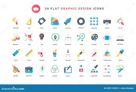 Graphic Design Trendy Flat Icons Set Software And Tools To Visualize