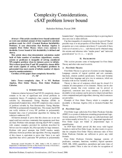 Pdf Complexity Considerations Csat Problem Lower Bound