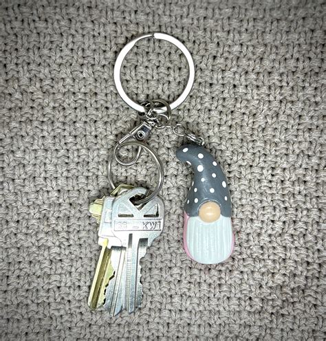 Mini Gnome Keychain Gnome Keyring Gnome Key Chain Polymer Clay Gnome Keychain Stainless Steel