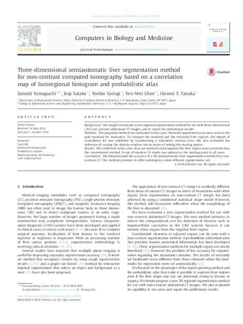 Pdf Three Dimensional Semiautomatic Liver Segmentation Method For Non Contrast Computed