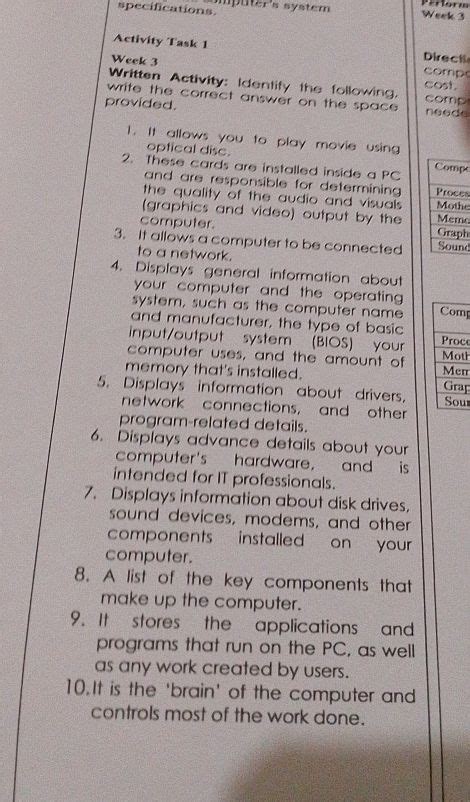 Specifications Activity Task 1 Week 3 Written StudyX