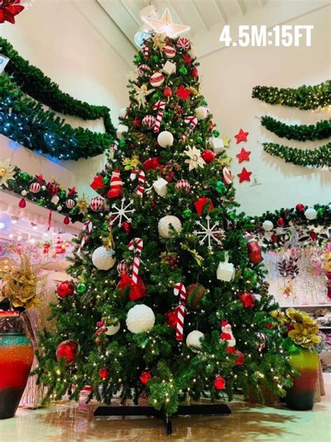 ต้นคริสต์มาสปลอม ต้นคริสมาส ต้นคริสมาสต์ ขนาด 15 ฟุต 450 เซนติเมตร 4 5 เมตร ขาเหล็ก ตกแต่ง