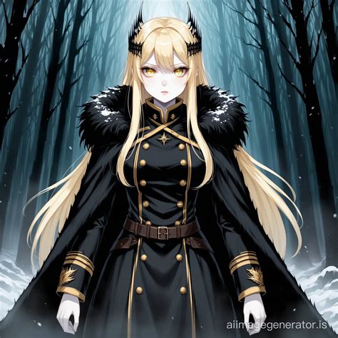 Mystical Shadow Princess In Midnight Black Military Uniform And Fur Cloak Ai Image Generator