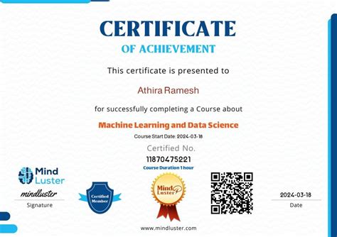 Successfully Completed Course About Machine Learning And Datascience Athira Ramesh