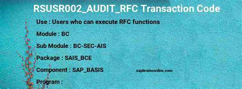Rsusr002 Audit Rfc Sap Tcode For Users Who Can Execute Rfc Functions