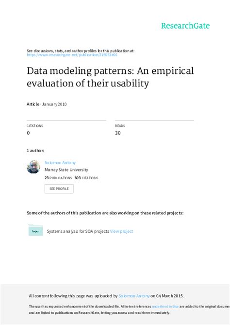 Pdf Data Modeling Patterns An Empirical Evaluation Of Their Usability