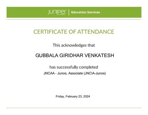 Junipernetworks Aicteinternship Eduskillsinternship Gubbala Giridhar Venkatesh