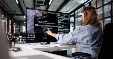 Female Web Developer Working On Software Code Stock Image Image Of