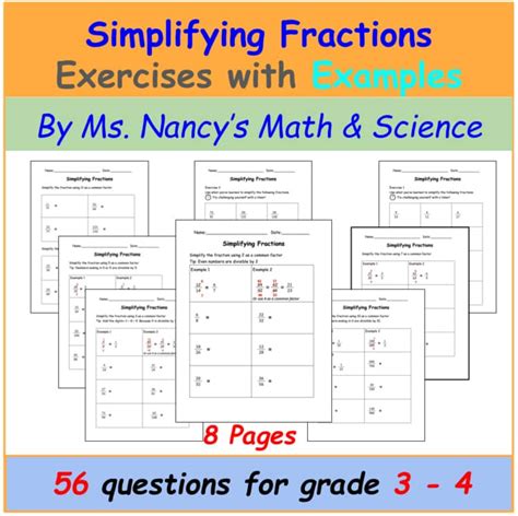 Simplifying Fractions Worksheets Grades 3 4 56 Problems10 Examples