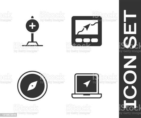 위치 마커 위치 교차 병원 나침반 및 Gps 장치 맵 아이콘으로 랩톱을 설정합니다 벡터 Brand Name Smart Phone에 대한 스톡 벡터 아트 및 기타 이미지