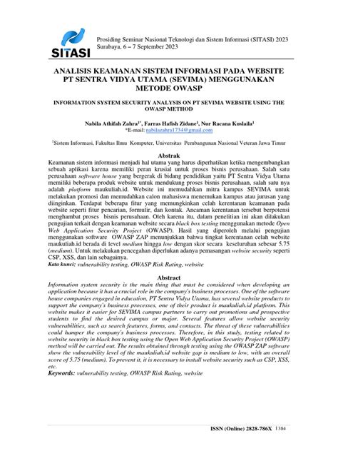 Analisis Keamanan Sistem Informasi Pada Website Pt Sentra Vidya Utama Sevima Menggunakan