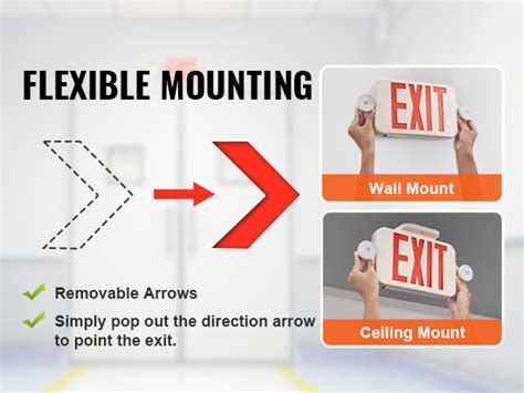 VEVOR LED Exit Sign With Emergency Lights Two LED Adjustable Heads Emergency Exit Light With