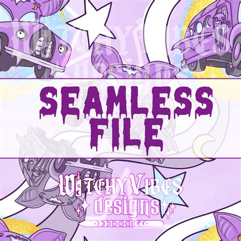 Magic Bat Bus Seamless Digital Download Witchy Vibes Designs