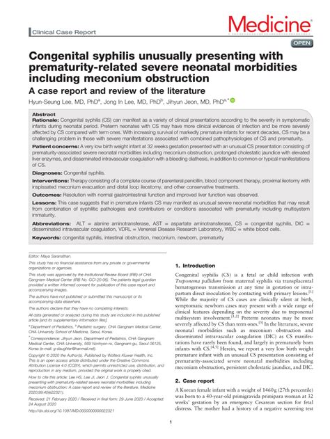 Pdf Congenital Syphilis Unusually Presenting With Prematurity Related