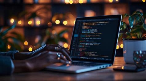 Hands On A Laptop With A Coding Environment Premium Ai Generated Image