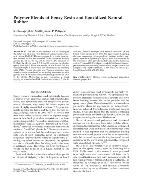 Pdf Polymer Blends Of Epoxy Resin And Epoxidized Natural Rubber