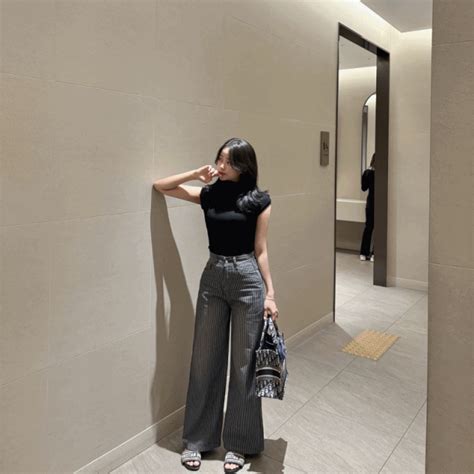 로키 스트라이프 와이드 데님 팬츠 줄무늬포인트유니크일자청 에이블리