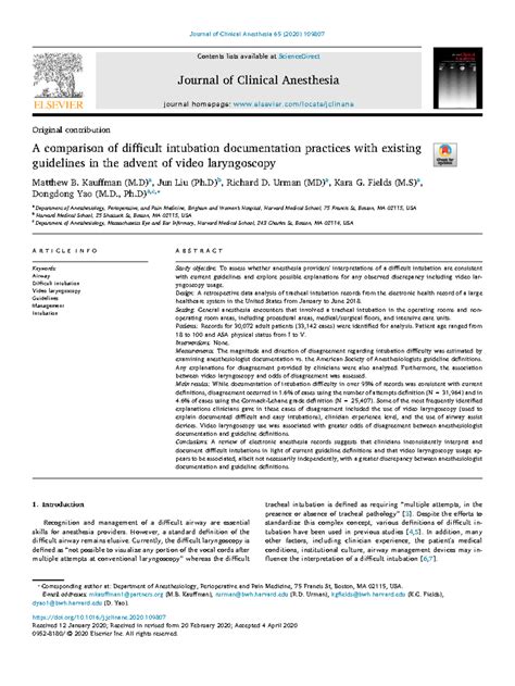 A Comparison Of Difficult Intubation Documentation Practices With Existing Guidelines In The