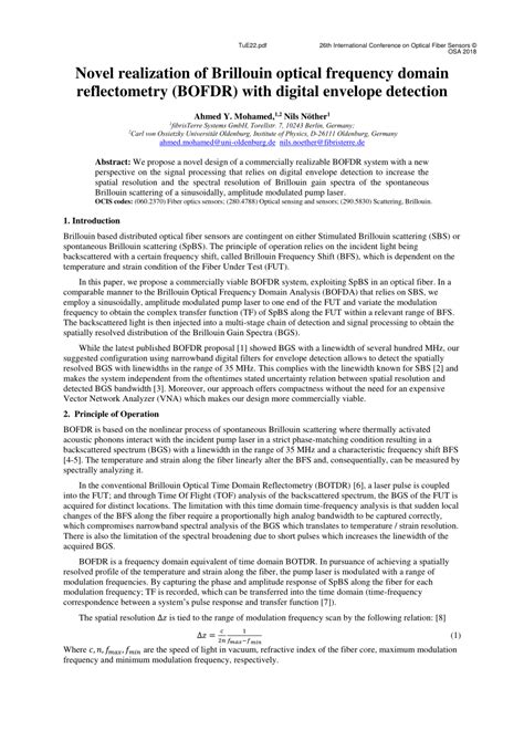 Pdf Novel Realization Of Brillouin Optical Frequency Domain Reflectometry Bofdr With Digital