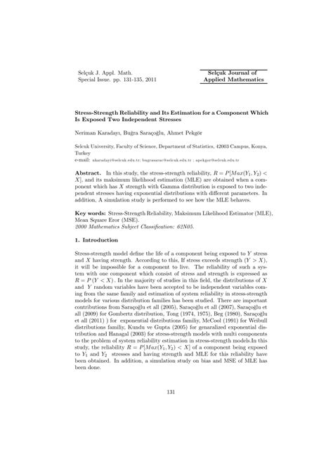 Pdf Stress Strength Reliability And Its Estimation For A Component Which Is Exposed Two