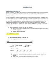 Stata Exercise 2 KEY 1 Docx Stata Exercise 2 Apply Your Knowledge For This Assignment You