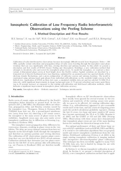 Pdf Ionospheric Calibration Of Low Frequency Radio Interferometric Observations Using The