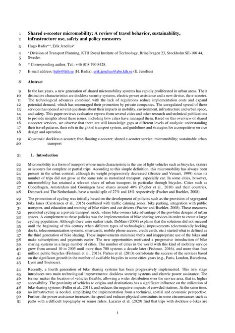 Pdf Shared E Scooter Micromobility A Review Of Travel Behavior Sustainability