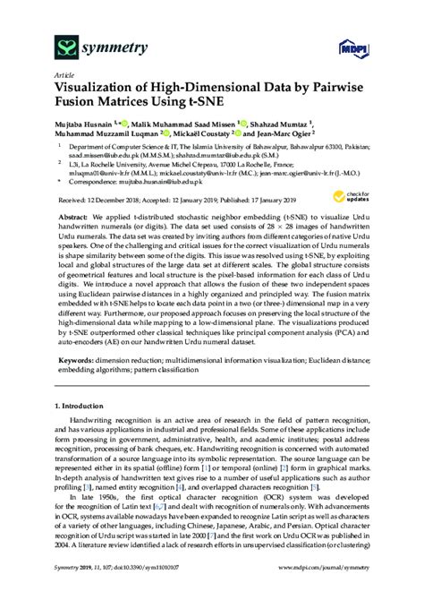 Pdf Visualization Of High Dimensional Data By Pairwise Fusion Matrices Using T Sne Muhammad