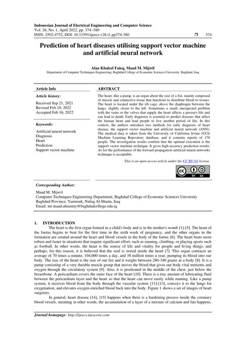 PDF Prediction Of Of Heart Diseases Utilising Support Vector Machine And Artificial Neural Network