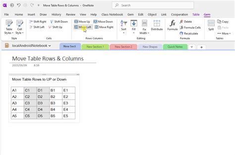 How To Move Selected Rows Up Or Down Move Selected Columns Left Or Right In A Onenote Table