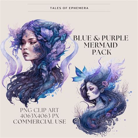 10 Blue And Purple Mermaid Clipart Pack Png Fairytale Clip Art