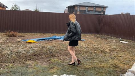 Girl In Her New Vintage Shoes Walks Through The Mud And Gets Stuck In It So That She Cannot Pull