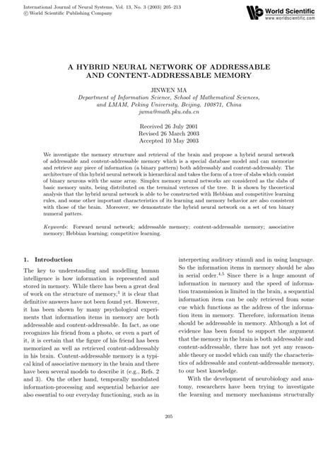 Pdf A Hybrid Neural Network Of Addressable And Content Addressable Memory