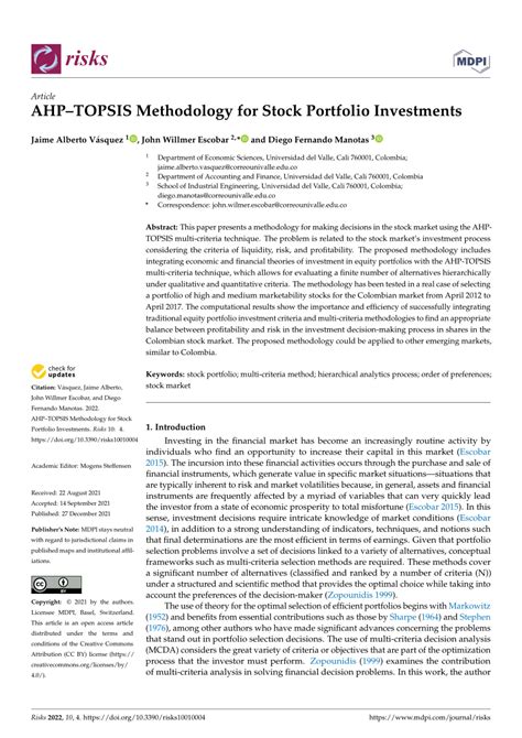 Pdf Ahp Topsis Methodology For Stock Portfolio Investments
