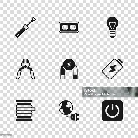 플러그 배터리 충전 전원 버튼 자석 크리 에이 티브 램프 조명 아이디어 드라이버 전기 콘센트 및 펜치 도구 아이콘으로 글로벌