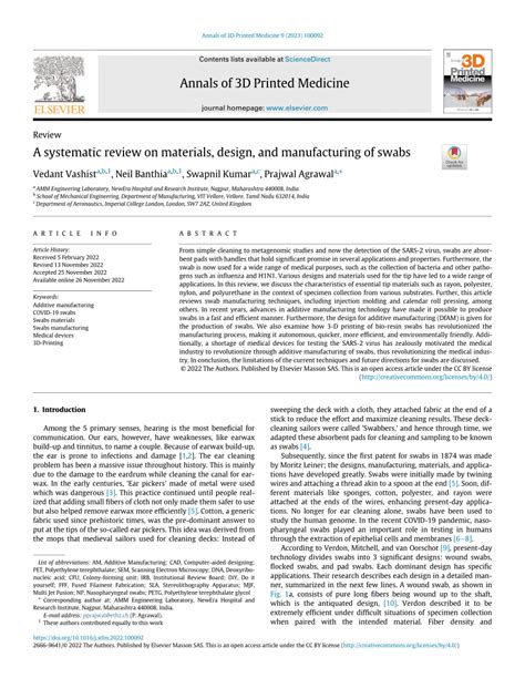 Pdf A Systematic Review On Materials Design And Manufacturing Of Swabs