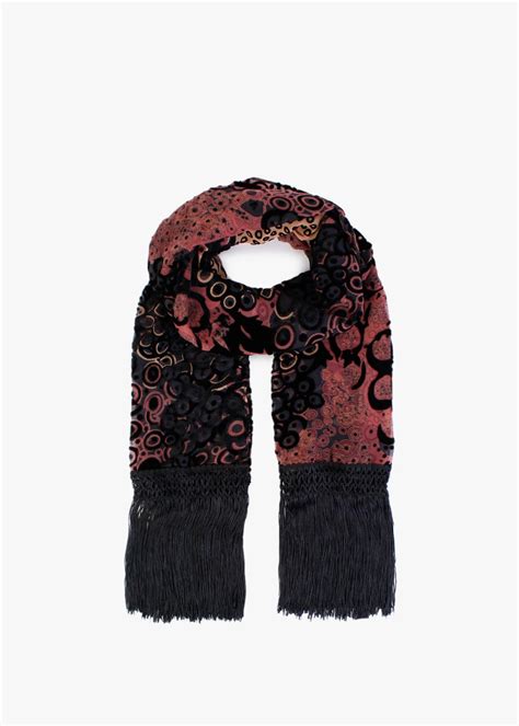 Daniel Devore Blush Abstract Tassel Trim Scarf