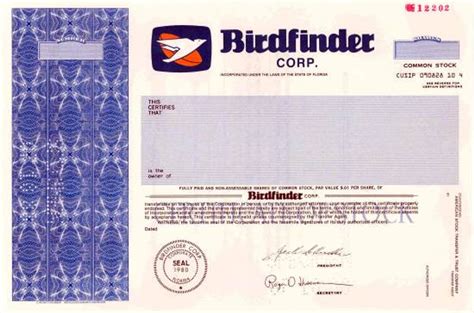 Birdfinder Corp Non Invasive Monitoring Systems Inc Scripophily