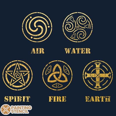Five Elements Stencil Air Water Earth Fire Spirit Elements Stencil